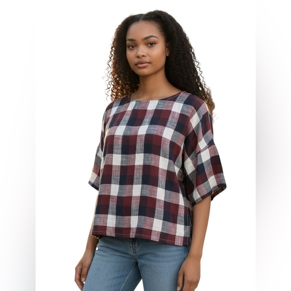 Zara | Tops | Zara Navy Checkered Oversized Boxy Backside Buttons ...